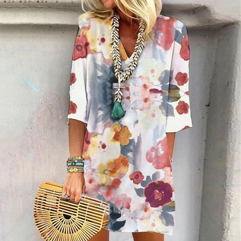 Renesme - Robe aquarelle avec petit imprimé floral au milieu des manch ...